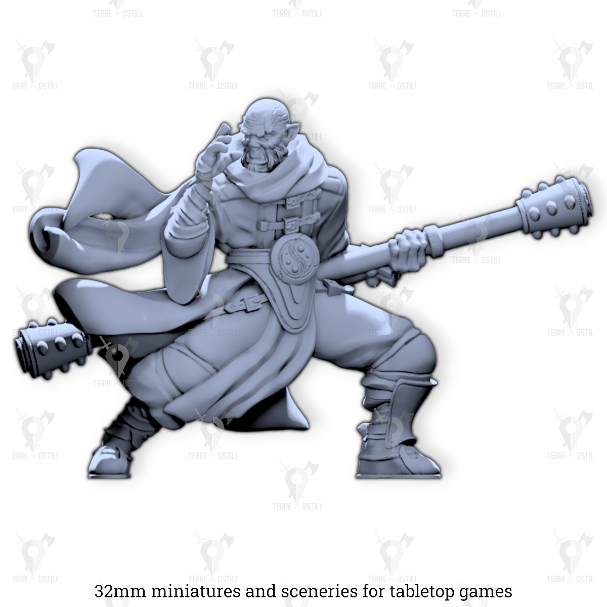 Throk orco mezz'orco monaco con bastone | miniatura 3D resina | Terre
